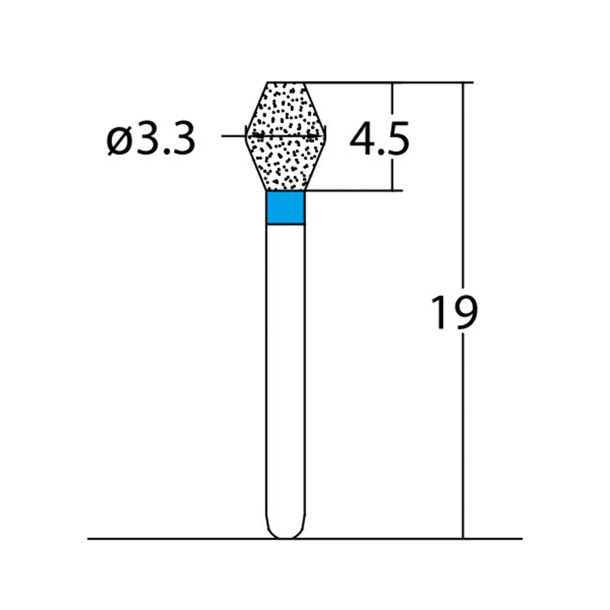 Double Conical, Symmetrical, Short 3.3 mm Dia. Medium Grit Diamond Bur