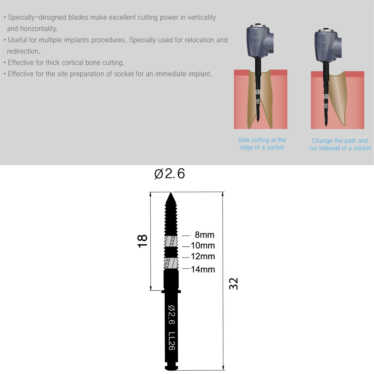S26 Lindemann Bur Drill 2.6mm Dia. Premium Osung -LLS26 | Osung USA