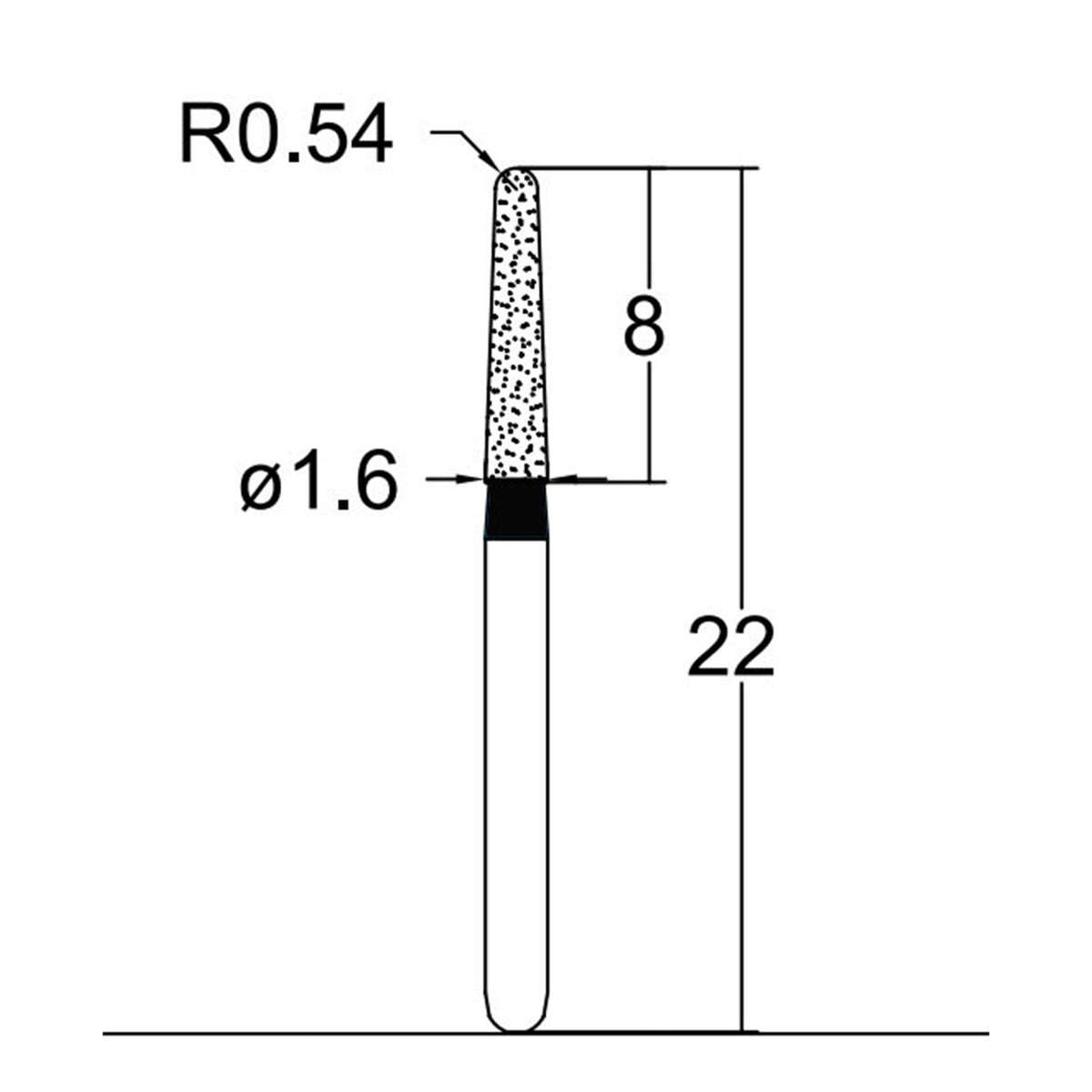 Conical, Dome End 1.6 mm Dia. Extra Coarse Grit Diamond Bur 5 per pack