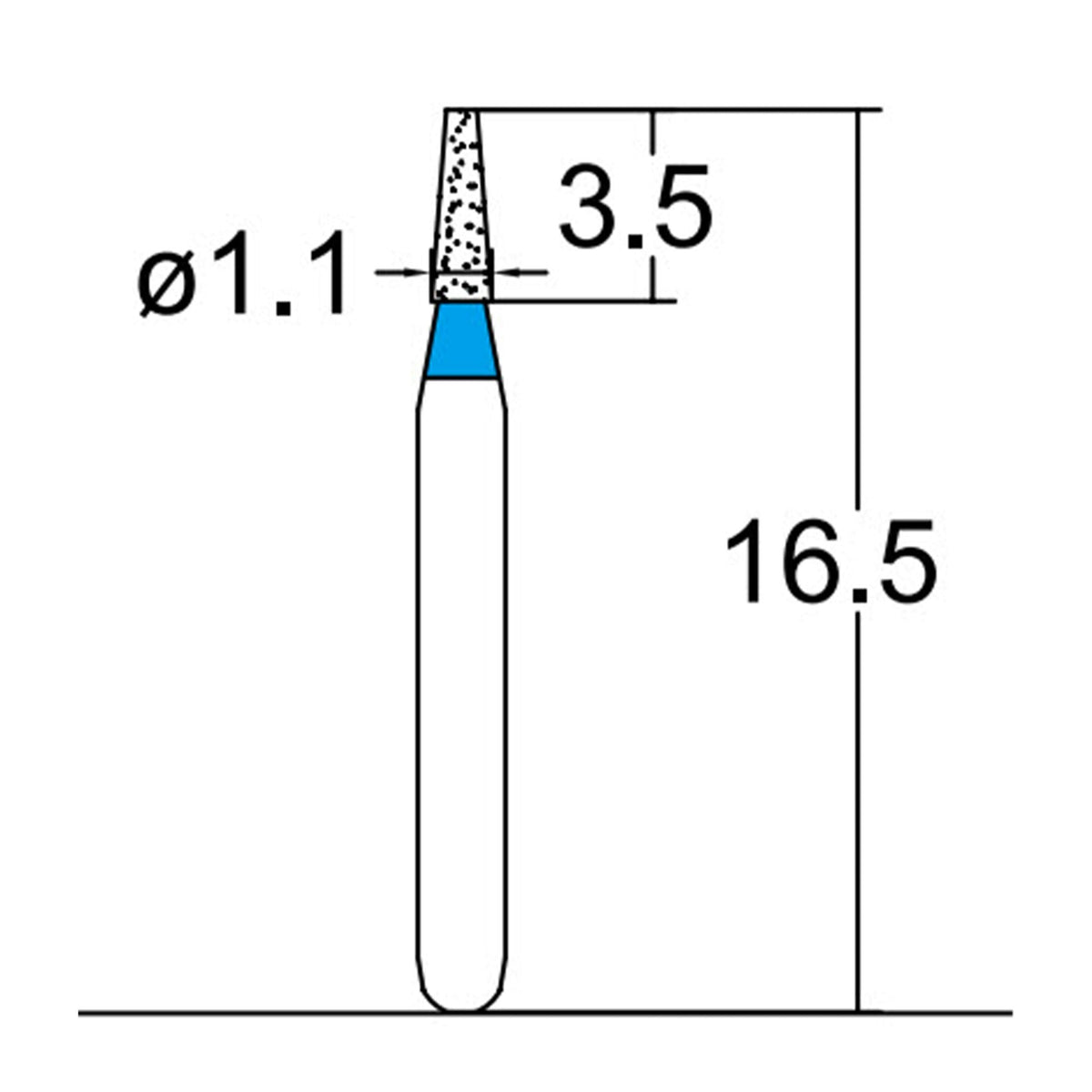 Conical, Truncated 1.1 mm Dia. Medium Grit Diamond Bur 5 per pack. 168